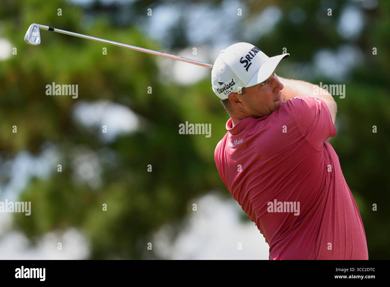 Sepp Straka, of Austria, hits from the 14th tee during the third round ...