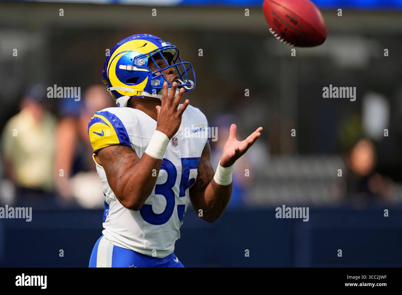 Los Angeles Rams running back Jarquez Hunter (35) plays during the ...