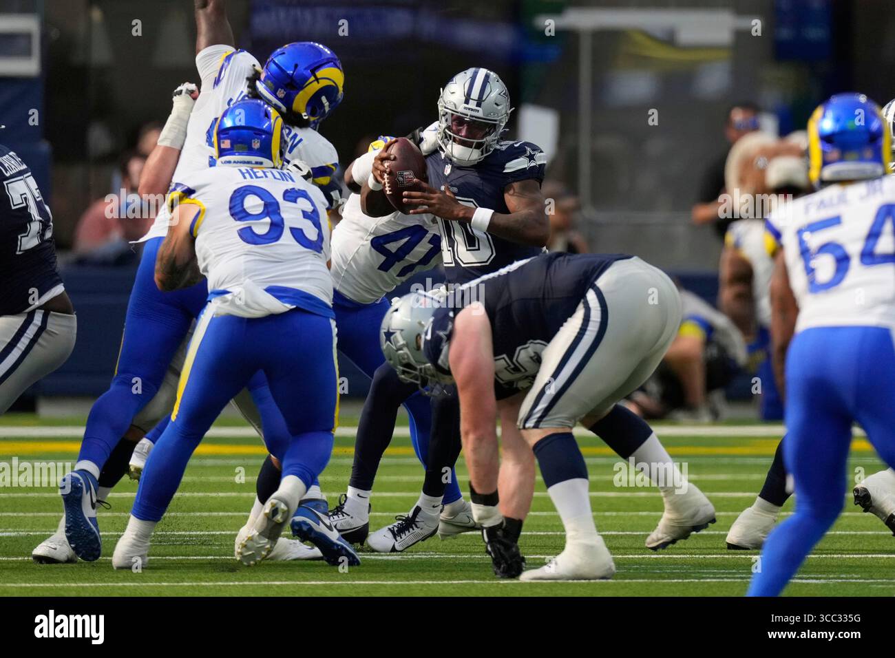 Los Angeles Rams linebacker Josaiah Stewart (41) sacks Dallas Cowboys ...
