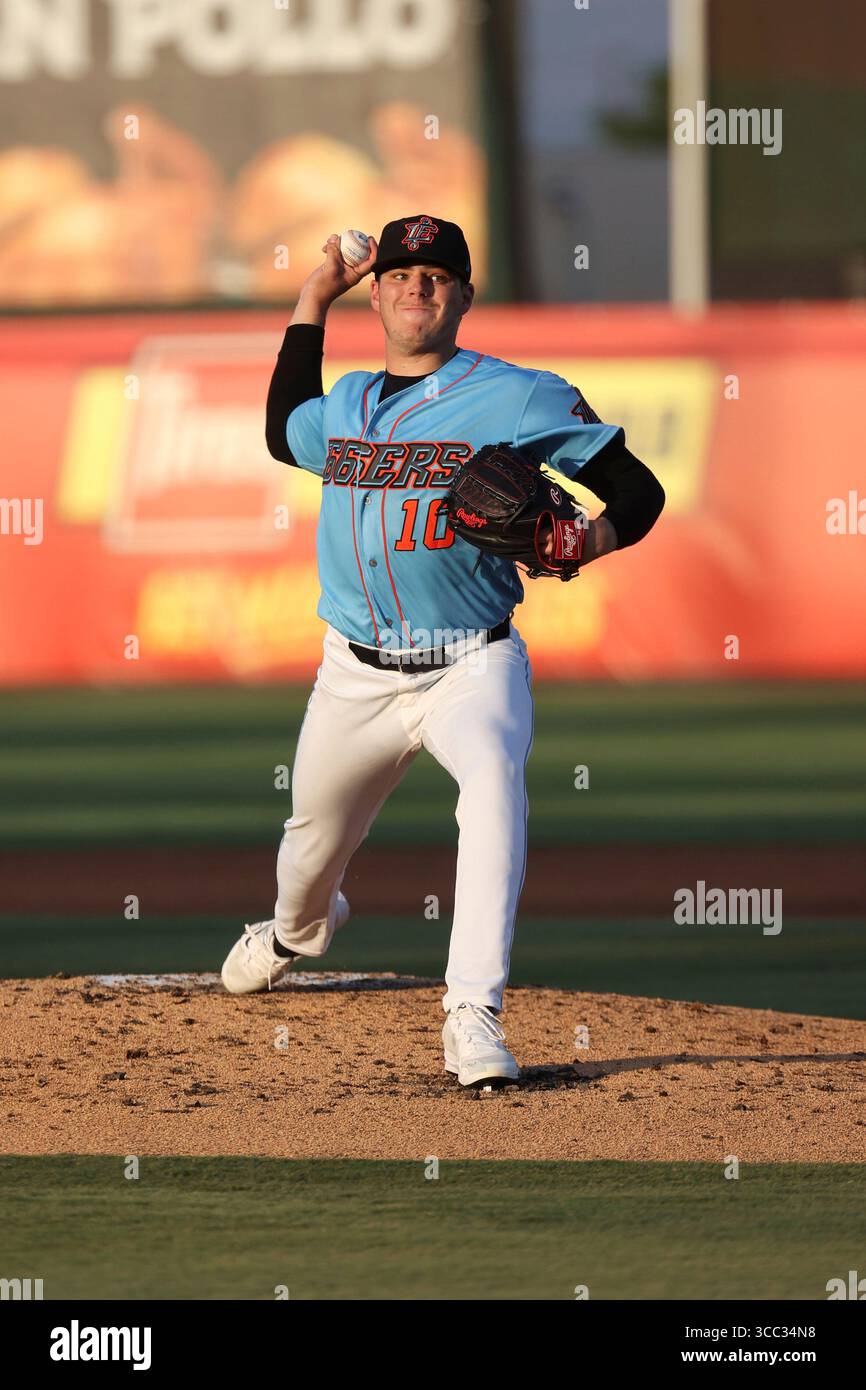 Barrett Kent (10) of the Inland Empire 66ers pitches against the Fresno ...