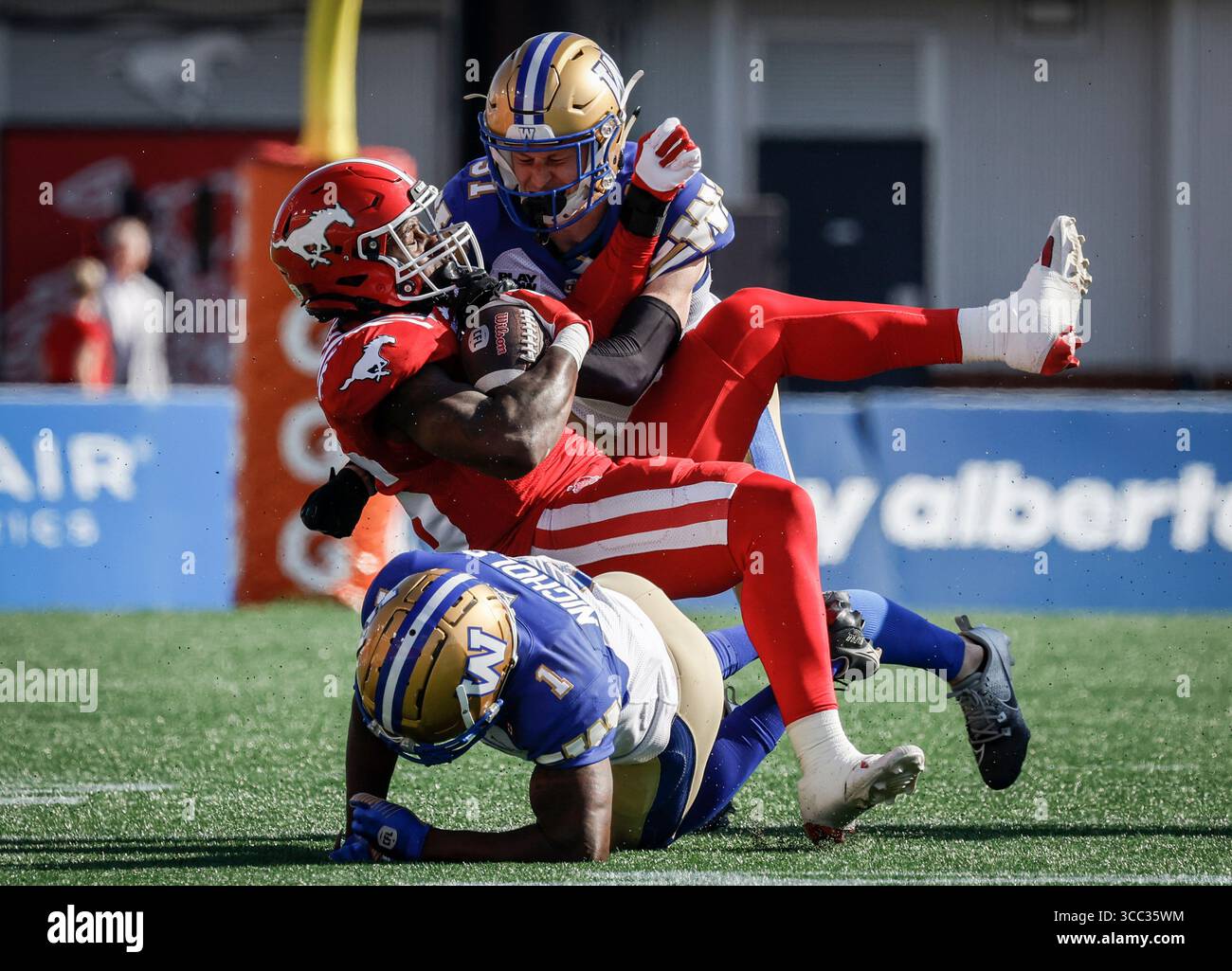 Winnipeg Blue Bombers' Evan Holm, top, and Deatrick Nichols, bottom ...