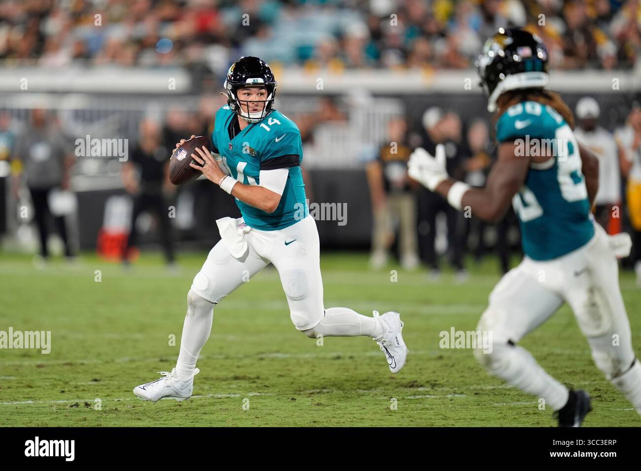 Jacksonville Jaguars quarterback Nick Mullens looks to throw during the ...