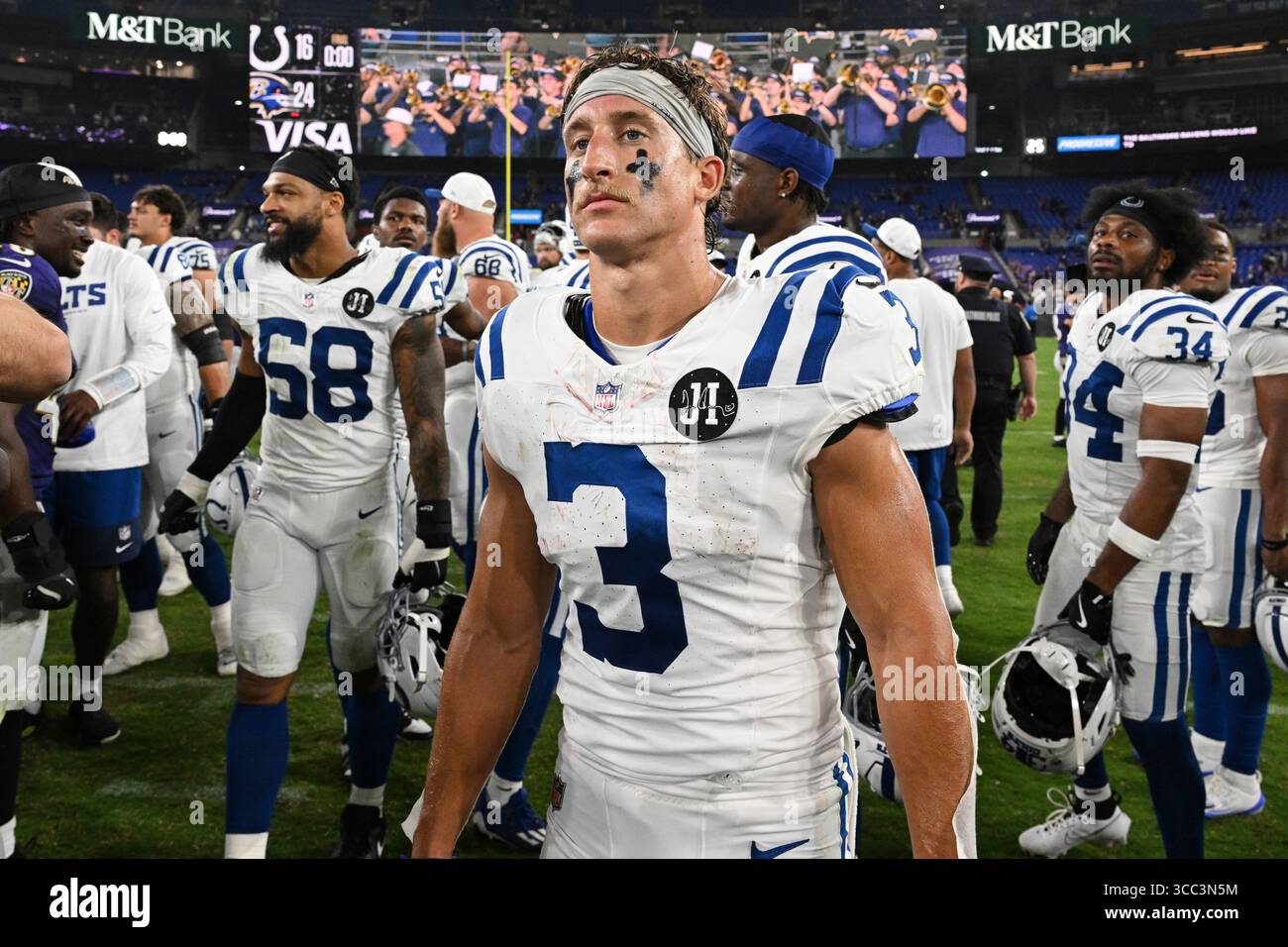 Indianapolis Colts wide receiver Coleman Owen (3) looks on after an NFL ...