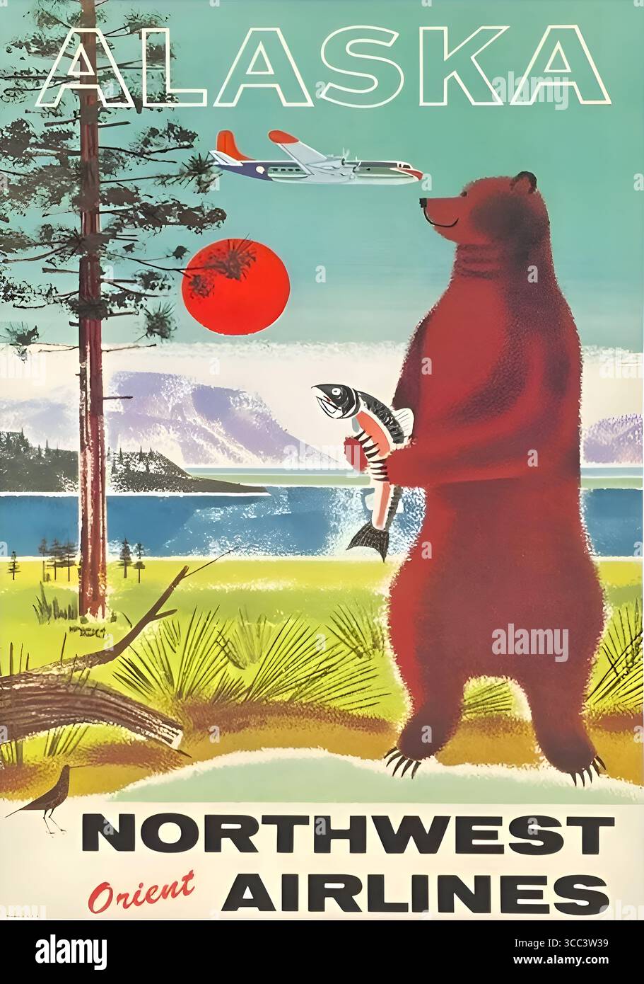A gorgeous 1960 vintage travel poster for Alaska flying with Northwest ...