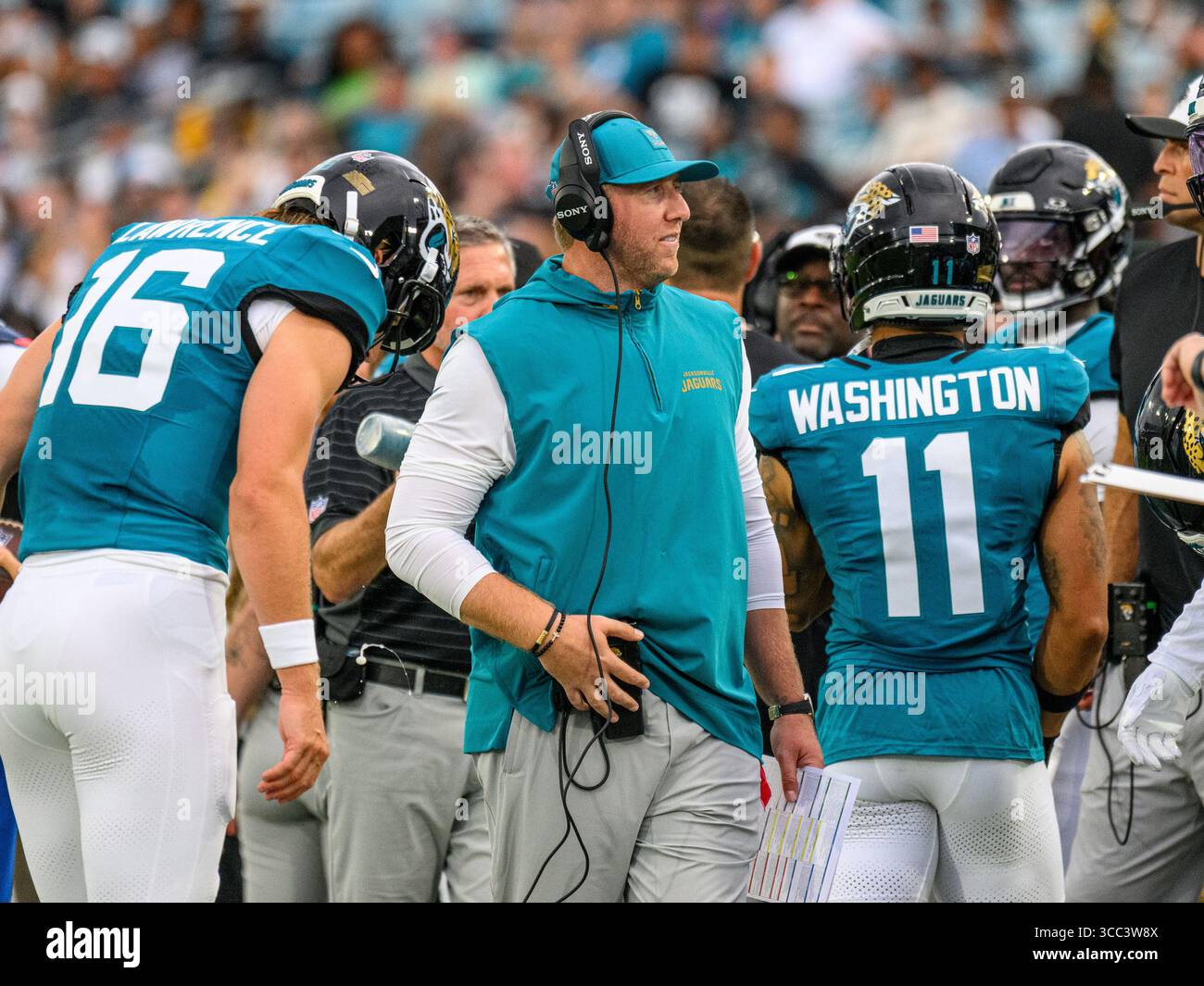 August 9, 2025: Jaguars head coach Liam Coen in the first quarter ...