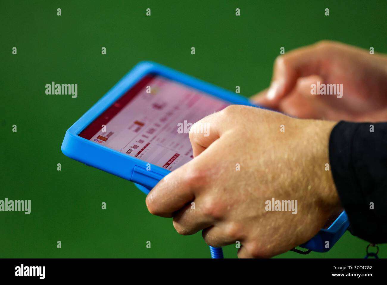A detailed view of a Microsoft Surface tablet in use during an NFL ...