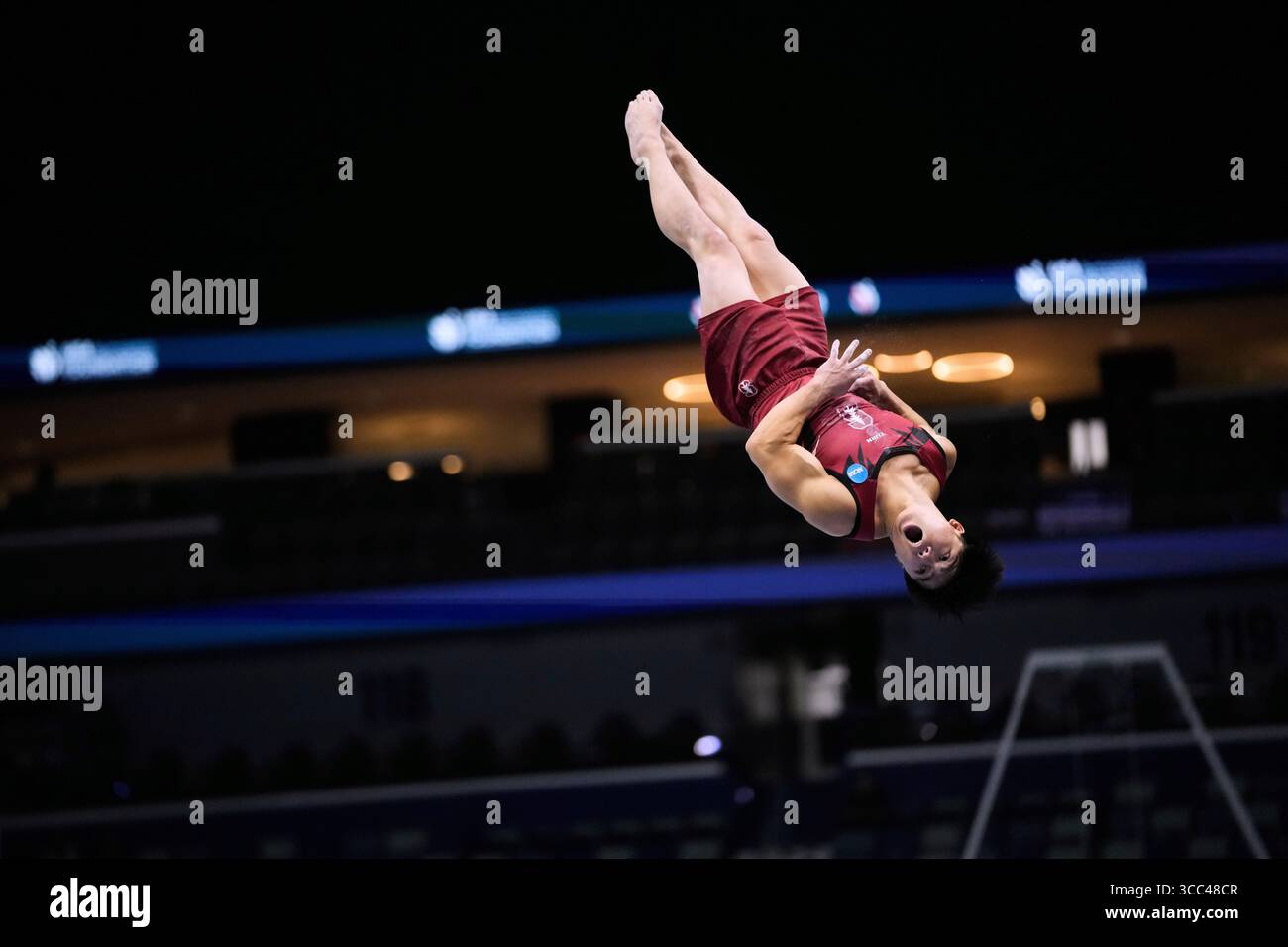 Asher Hong of Stanford University competes on the vault during the ...