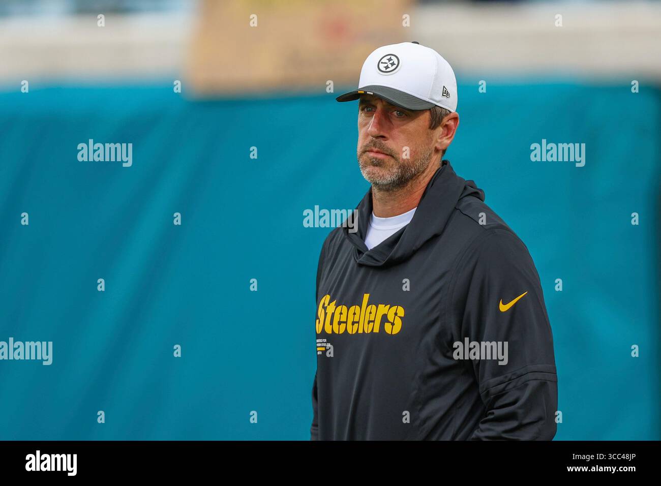 Pittsburgh Steelers quarterback Aaron Rodgers walks the field before an ...