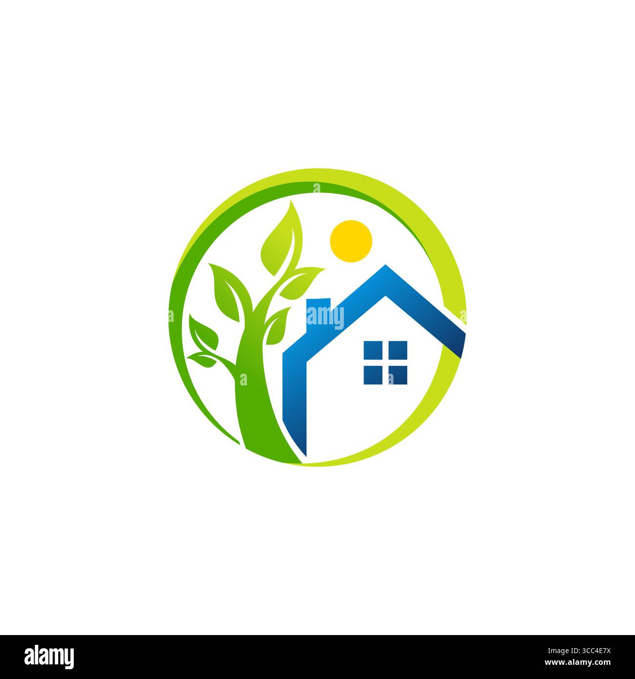 house in circle green plants, blue home logo symbol icon vector design elements illustration ...