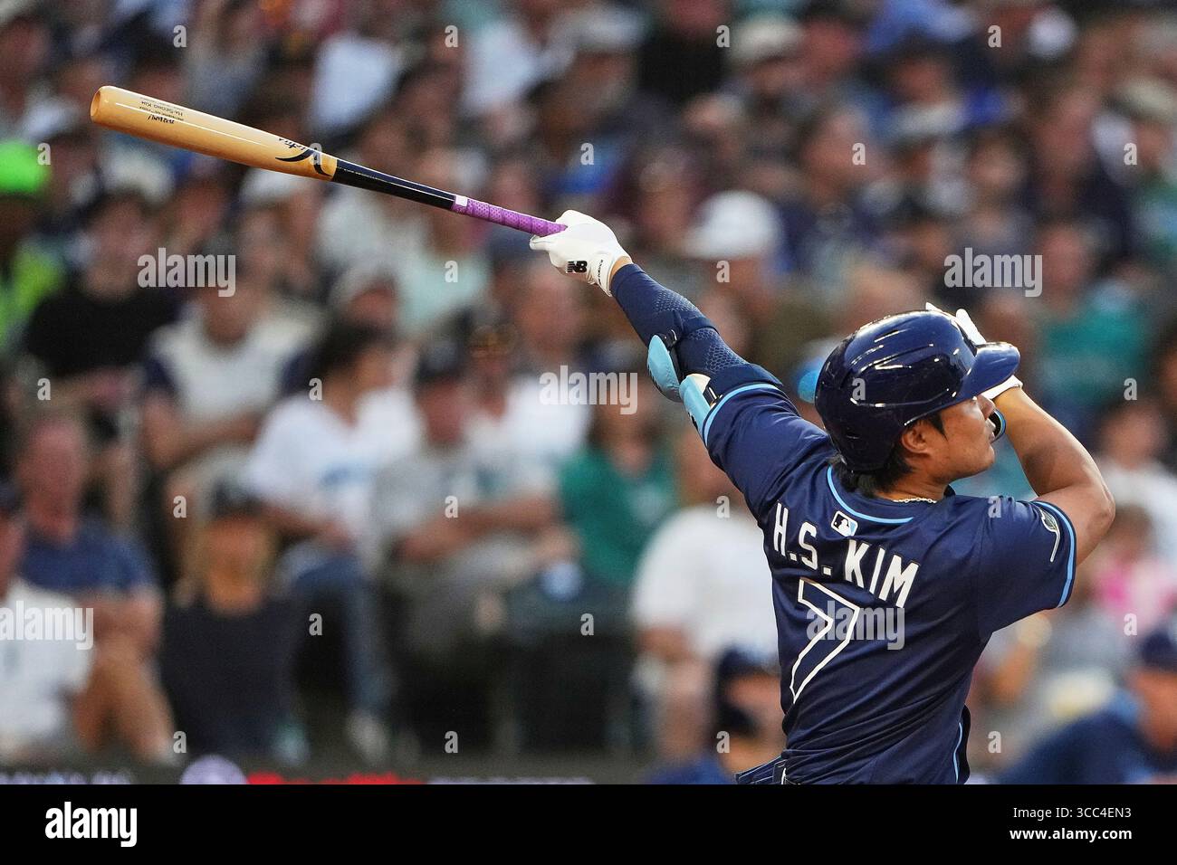 Tampa Bay Rays' Ha-Seong Kim swings during a strikeout against the ...