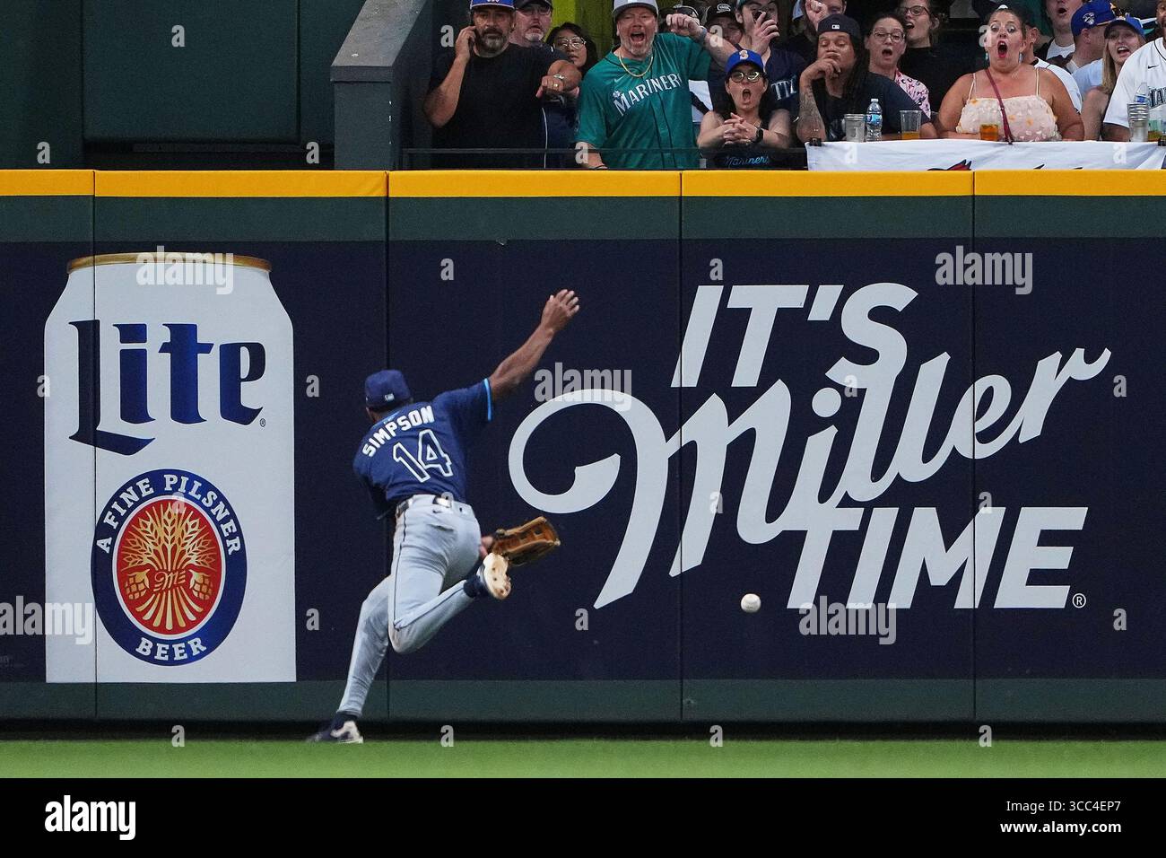 Tampa Bay Rays left fielder Chandler Simpson can't get to the double ...