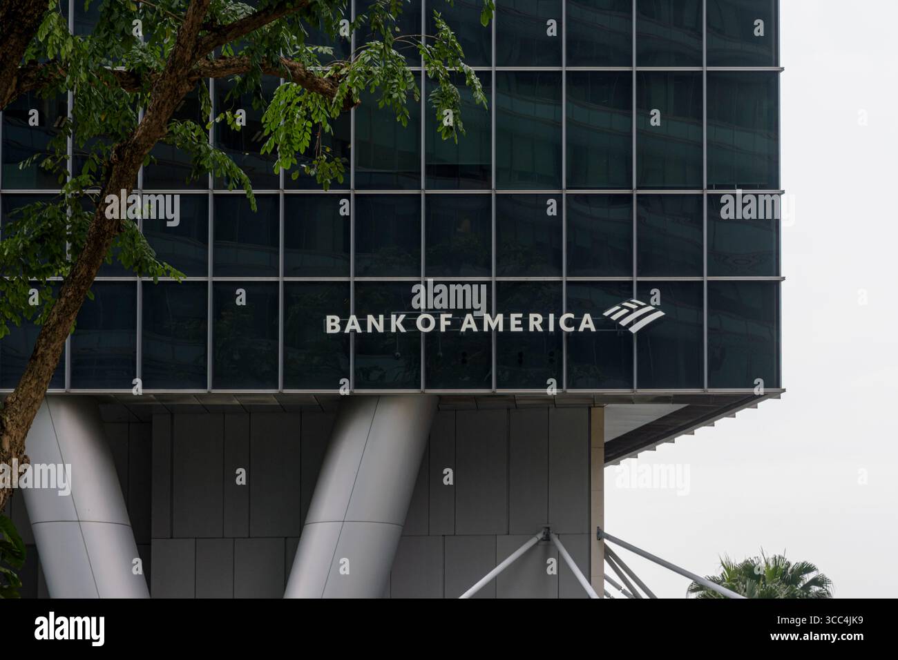 Detail of the Bank of America signage on OUE Bayfront building, Collyer ...