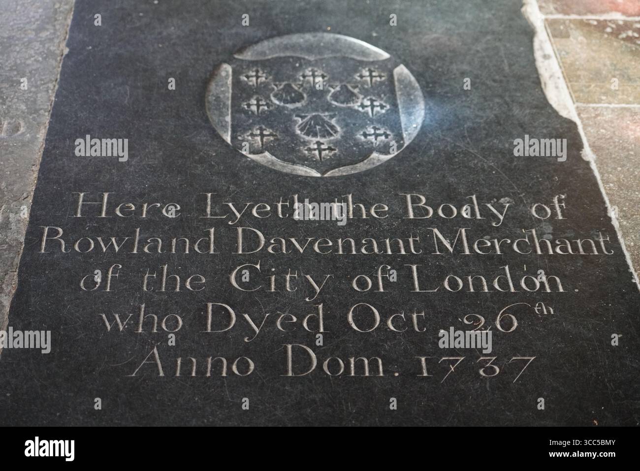 Ancient Engraved Tombstone in England Depicting Text Commemorating a ...