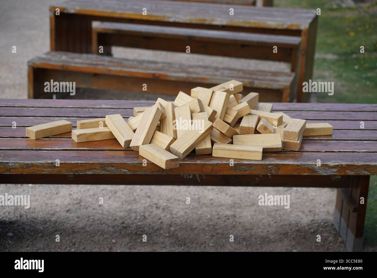 Pile of Wooden Blocks on an Outdoor Picnic Bench. Salisbury, England ...