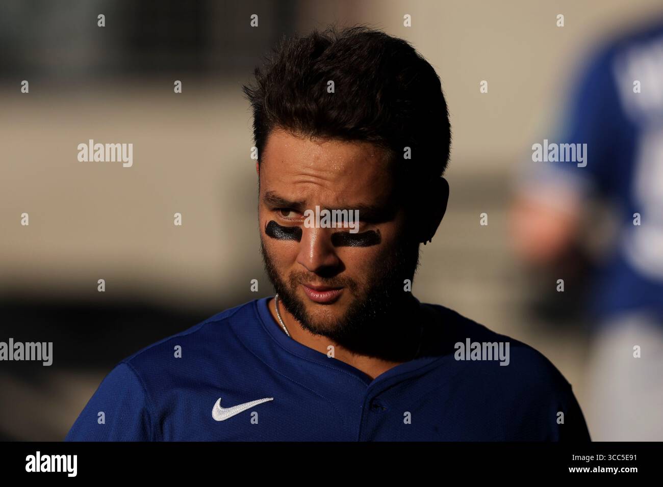 Toronto Blue Jays' Bo Bichette looks on from the dugout before a ...