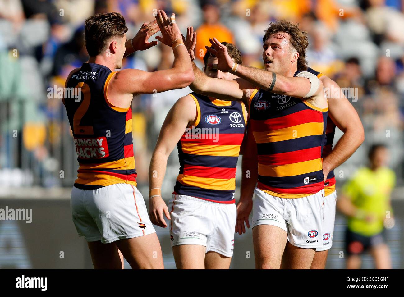 Luke Pedlar of the Crows celebrates his goal during the AFL Round 22 ...