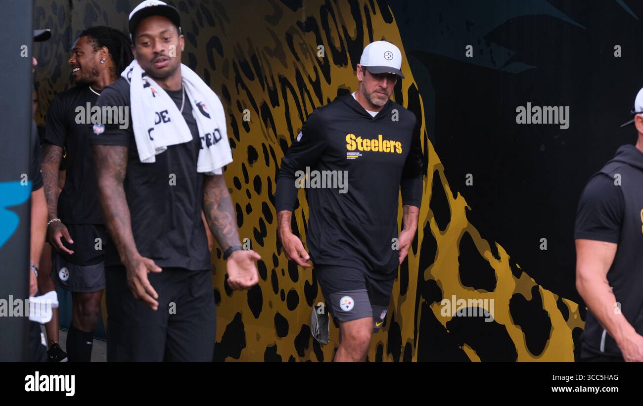 AUG 9, 2025: Aaron Rodgers #8 during the 2025 Steelers vs Jaguars in ...