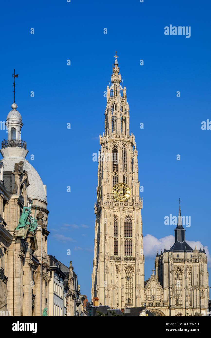 Belfry of Cathedral of Our Lady Roman Catholic church in Antwerp ...