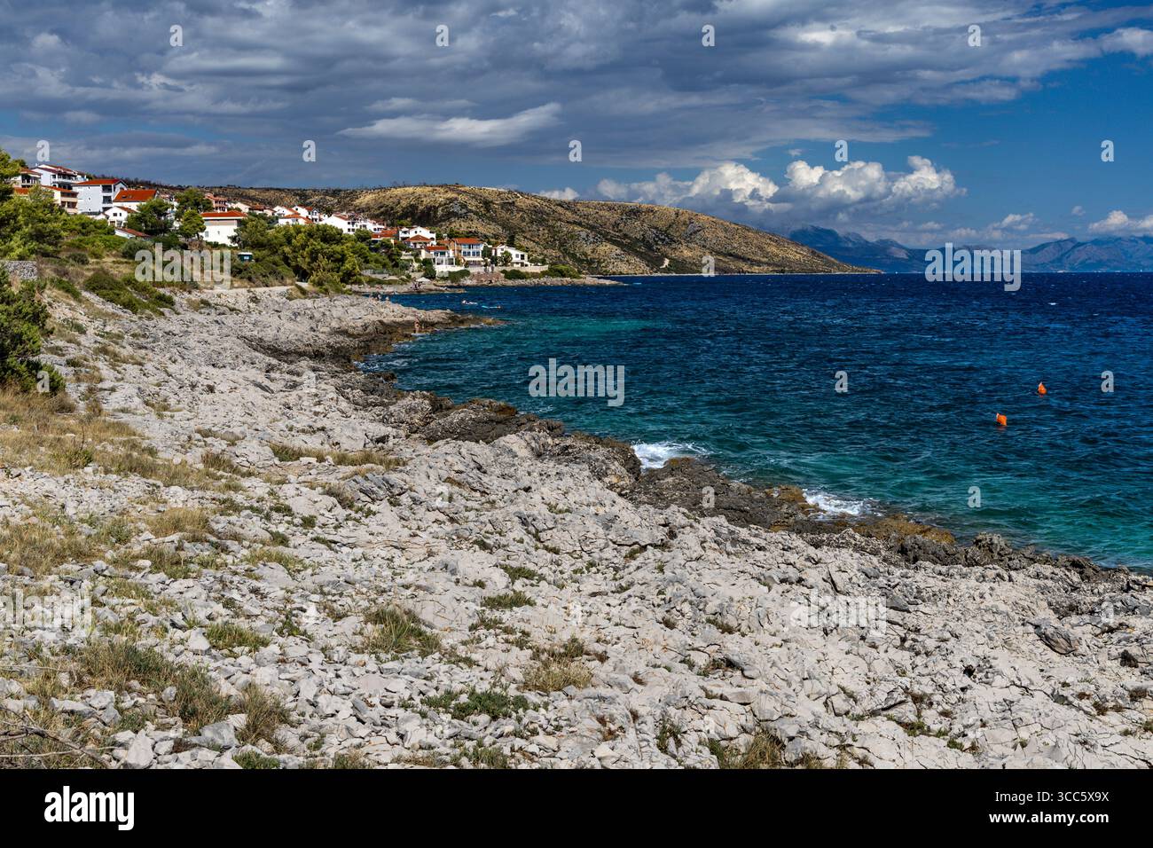 Coastal path to Bulicicev beach on Ciovo island in Croatia, azure water ...