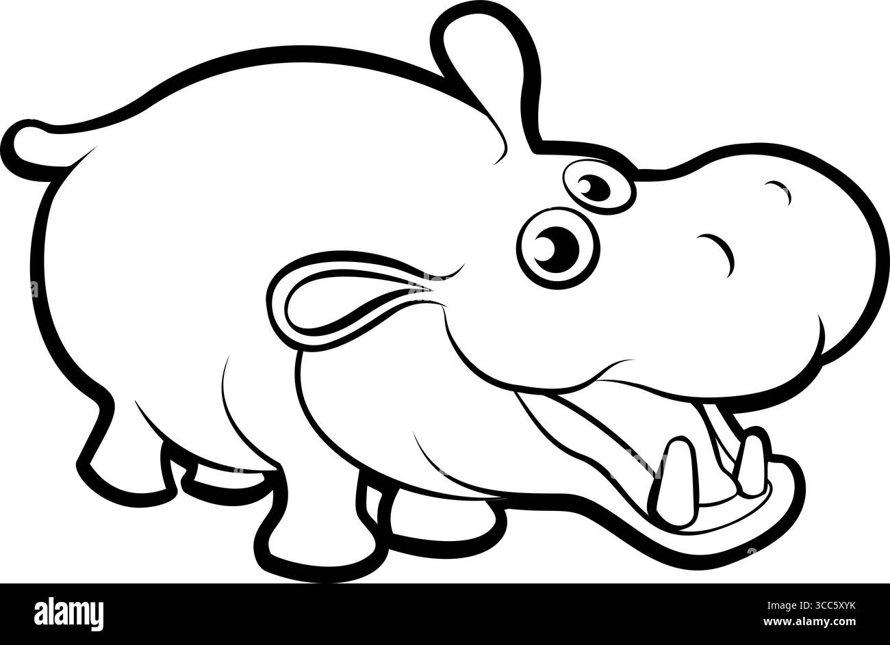 Black and white vector line art cartoon hippo hi-res stock photography ...