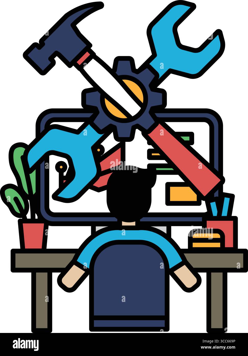 Person focused on computer Stock Vector Images - Alamy