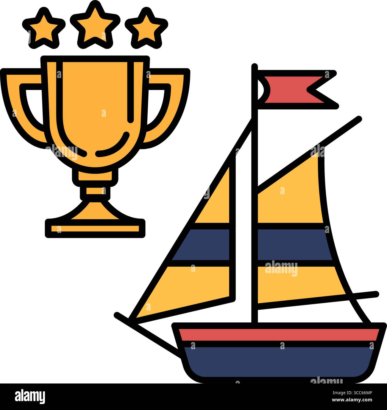 A cup with three stars and a sailboat. The cup is a trophy and the ...