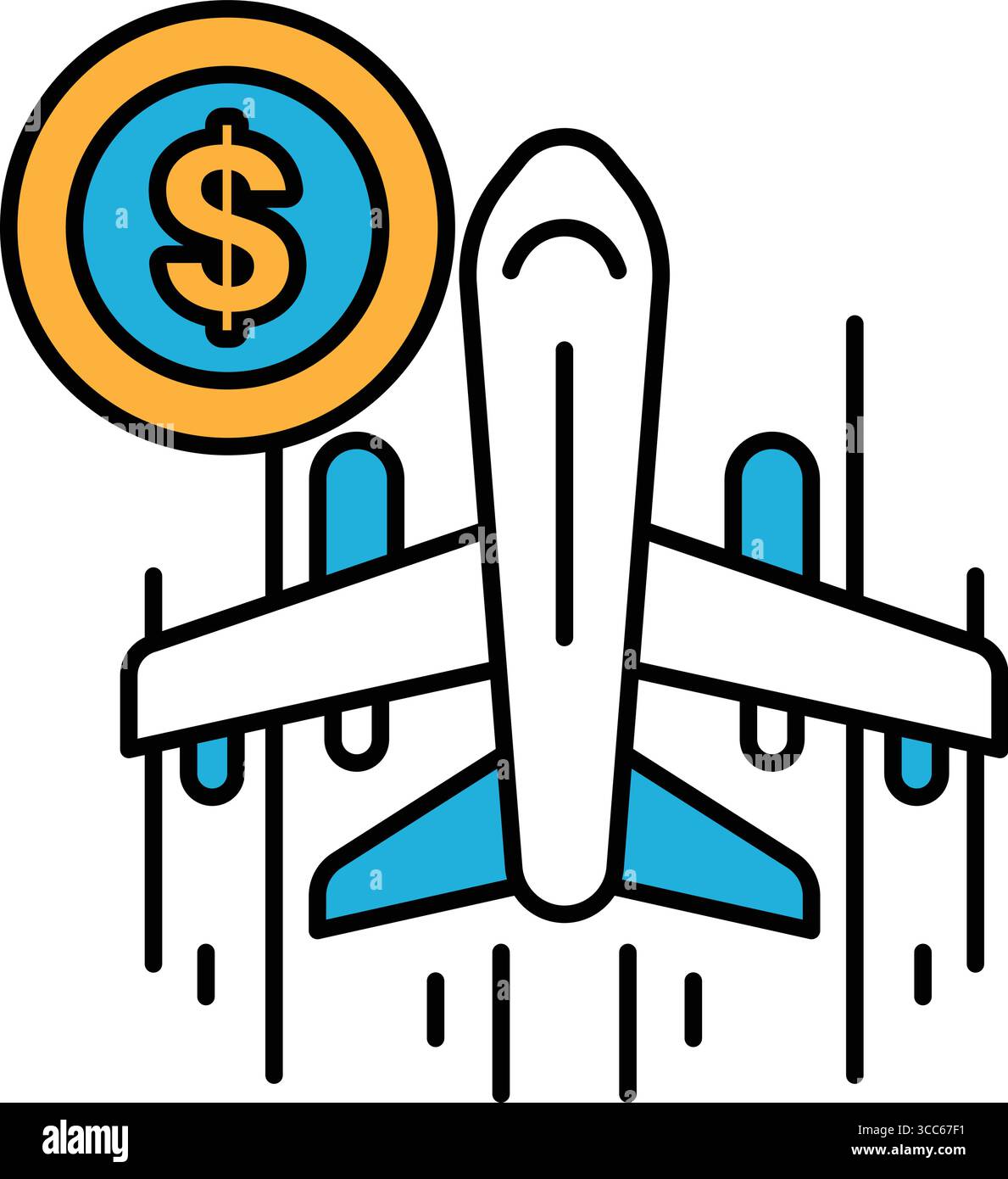 A plane flying with a dollar sign in the background. The dollar sign is ...