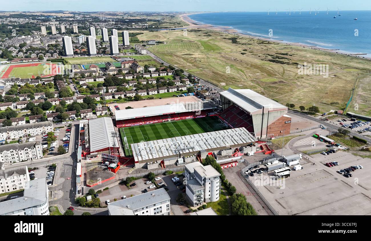 A view taken from a drone high above Pittodrie Stadium, Aberdeen before ...