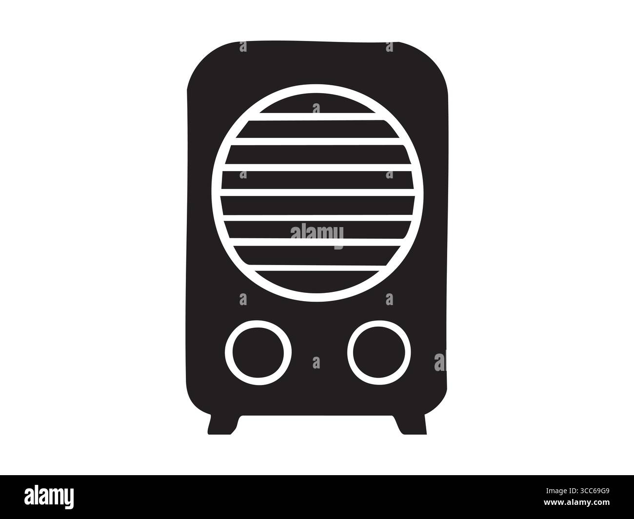 Black silhouette of vintage radio with horizontal lines and circular ...
