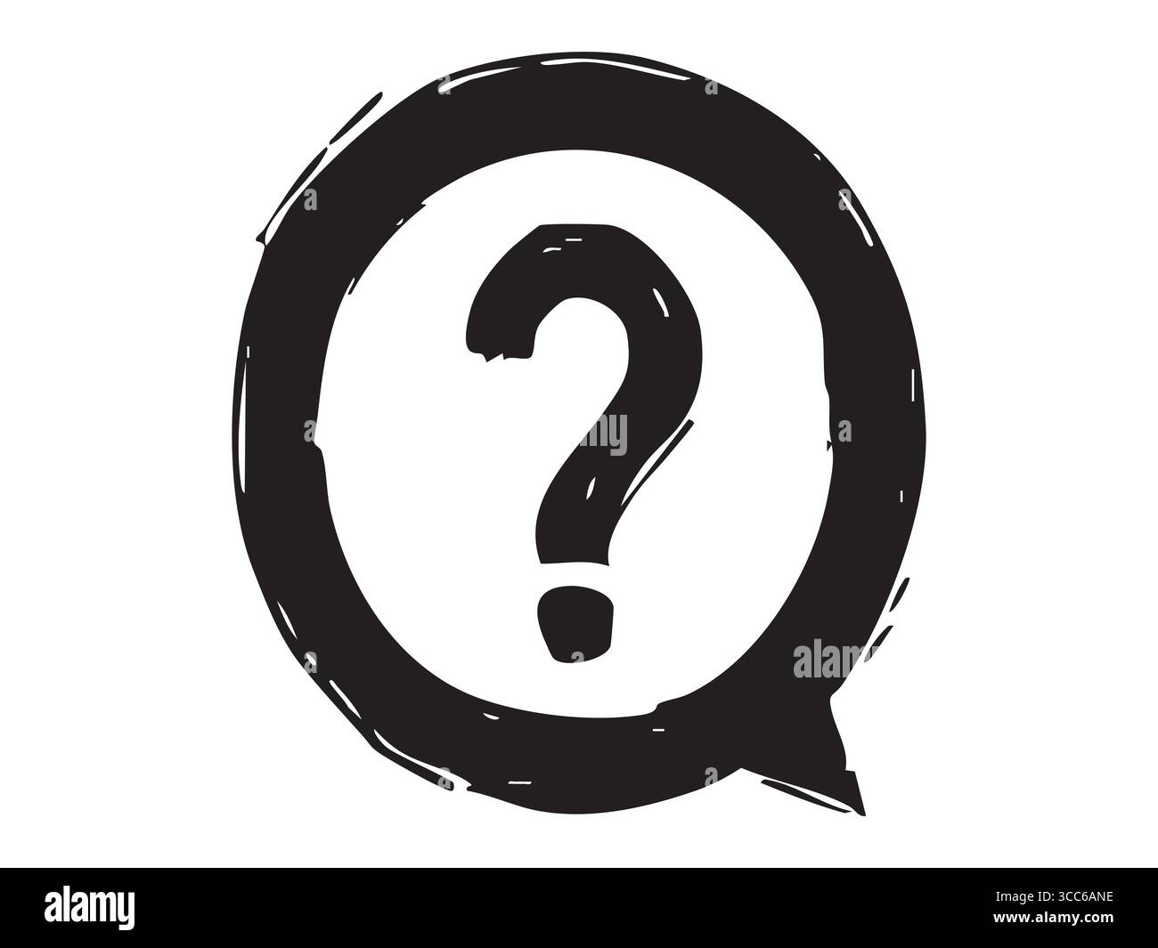 Black question mark inside sketchy speech bubble, illustration on white ...