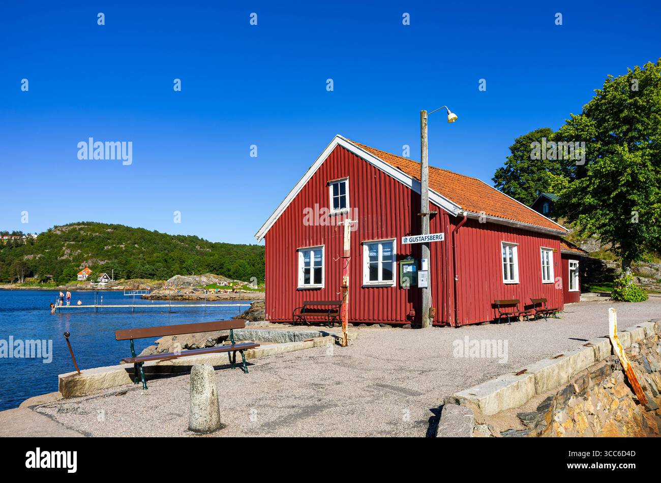 The harbour building in Gustafsberg, a historic spa and seaside resort ...