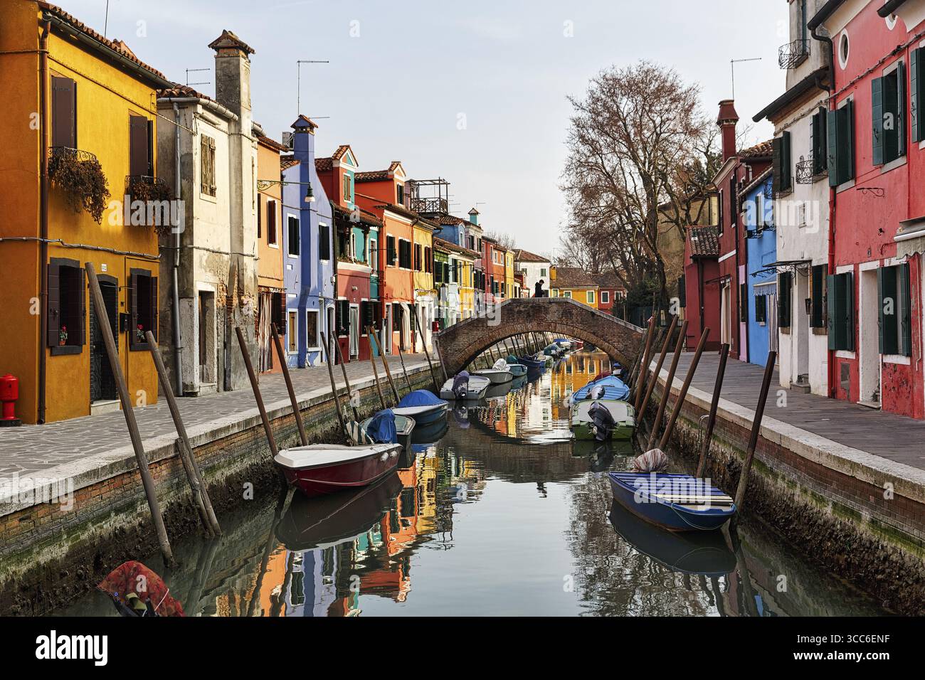Pedestrian bridge, arched bridge over canal, typical street scene in ...