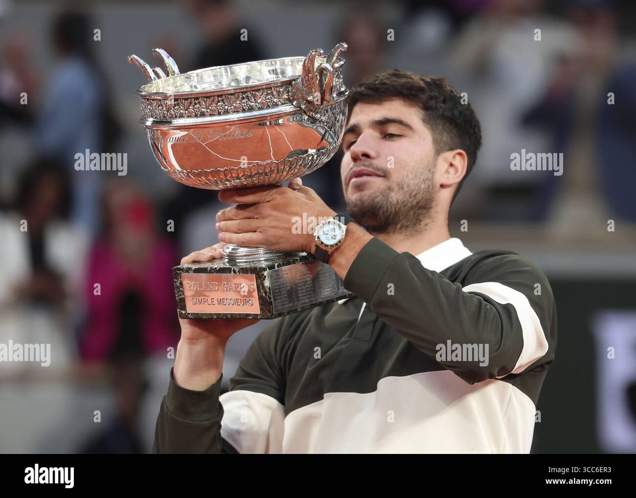 French Open 2025 winner Carlos Alcaraz holding the trophy at Roland ...