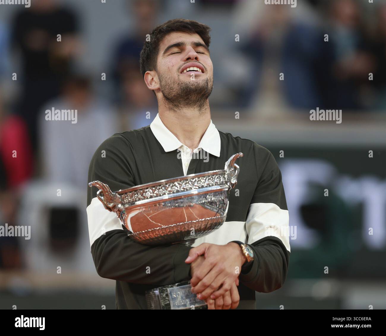 French Open 2025 winner Carlos Alcaraz with the trophy at Roland Garros ...