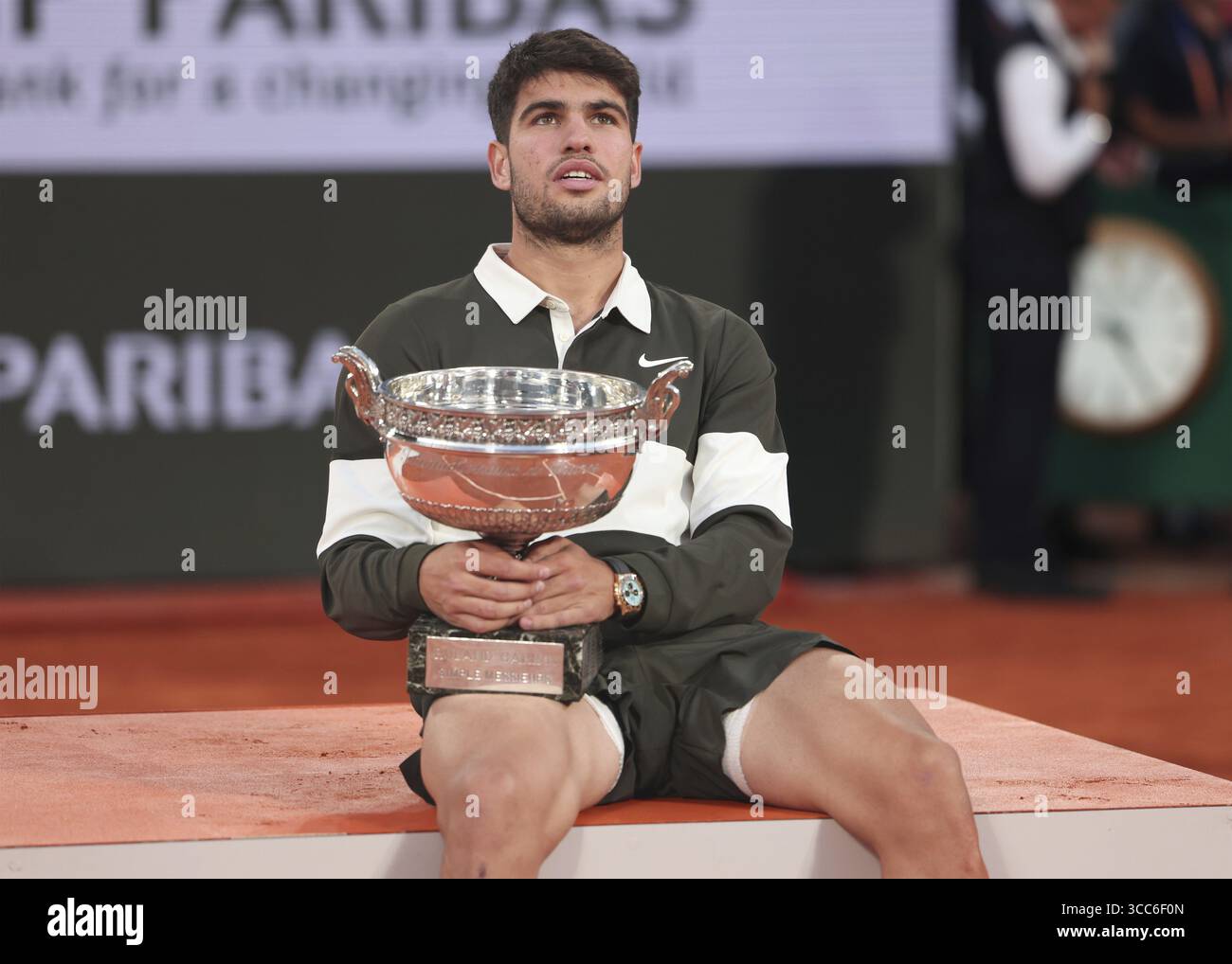 French Open 2025 winner Carlos Alcaraz with the trophy at Roland Garros ...