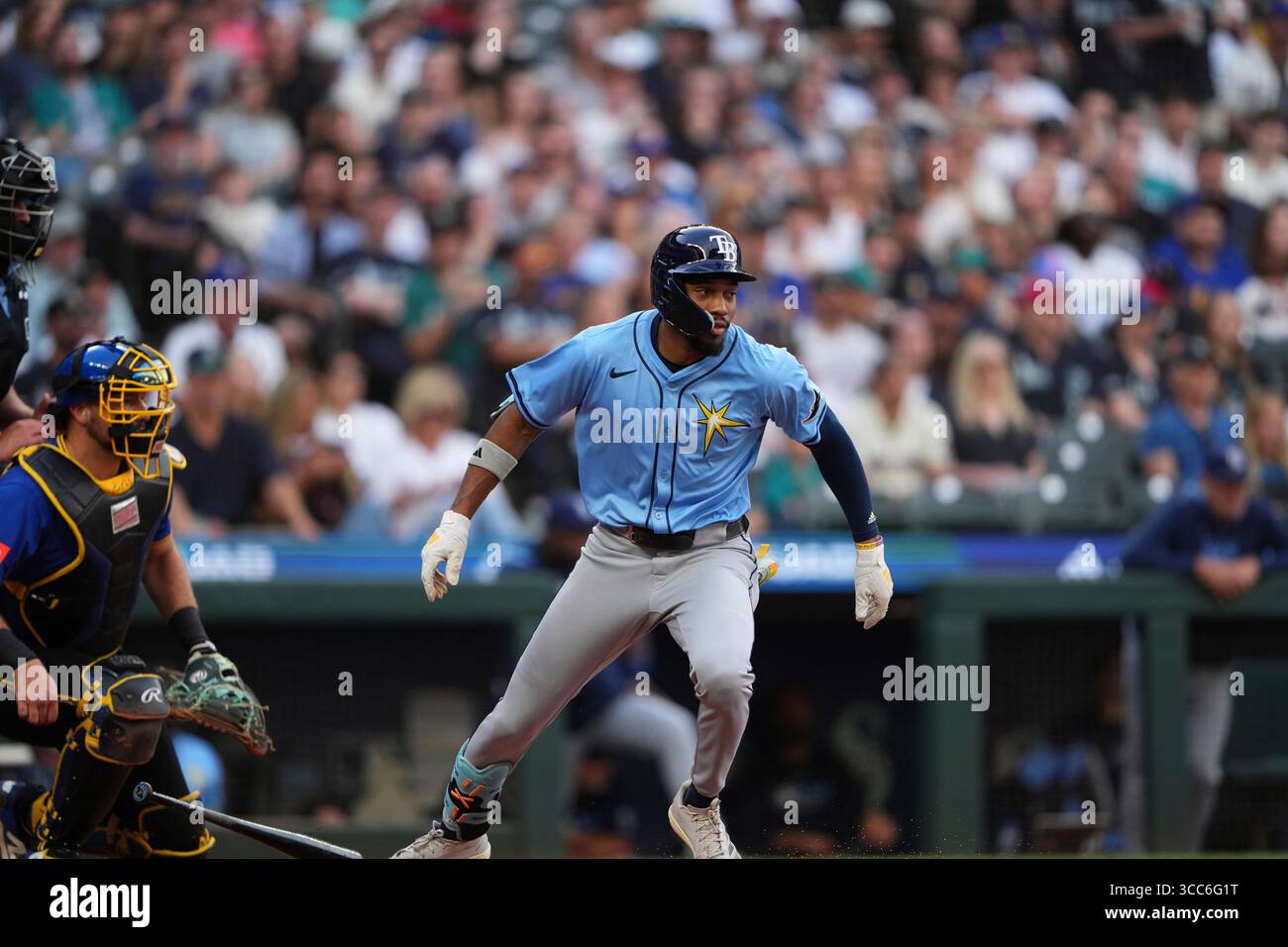 Tampa Bay Rays' Chandler Simpson runs the base path during a baseball ...