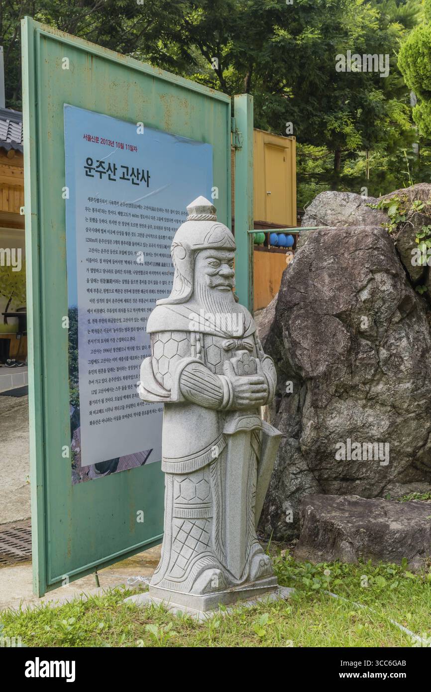 Yeongi-gun, South Korea. July 17, 2020: Stone carved statue of armed ...
