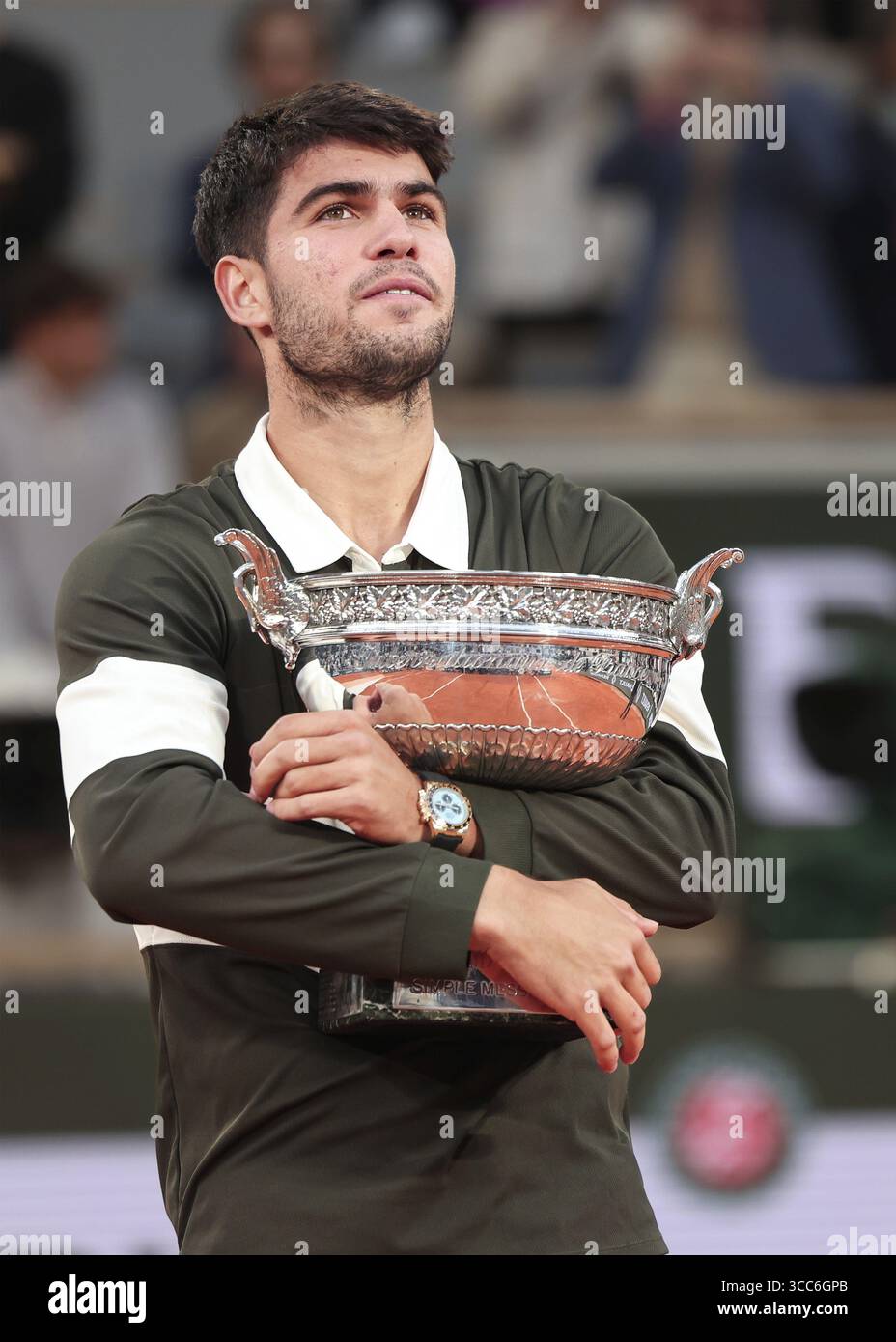 French Open 2025 winner Carlos Alcaraz holding the trophy at Roland ...