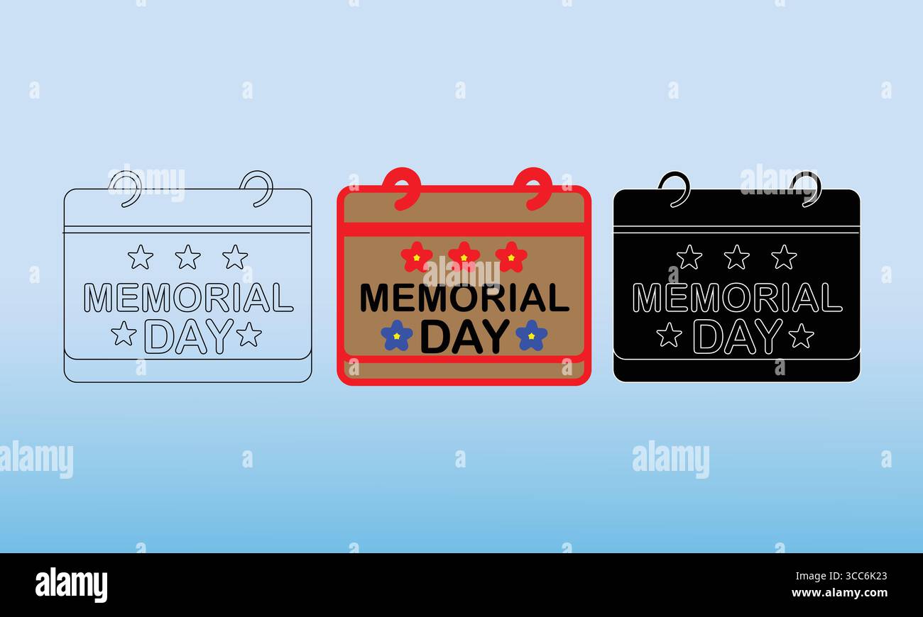 Memorial Day Calendar Icons: Outline, Color, and Black & White Versions ...