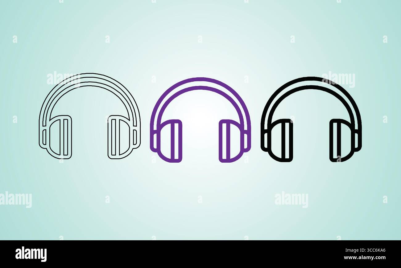 Stylized Headphone Icons in Outline and Filled Variations Stock Vector ...