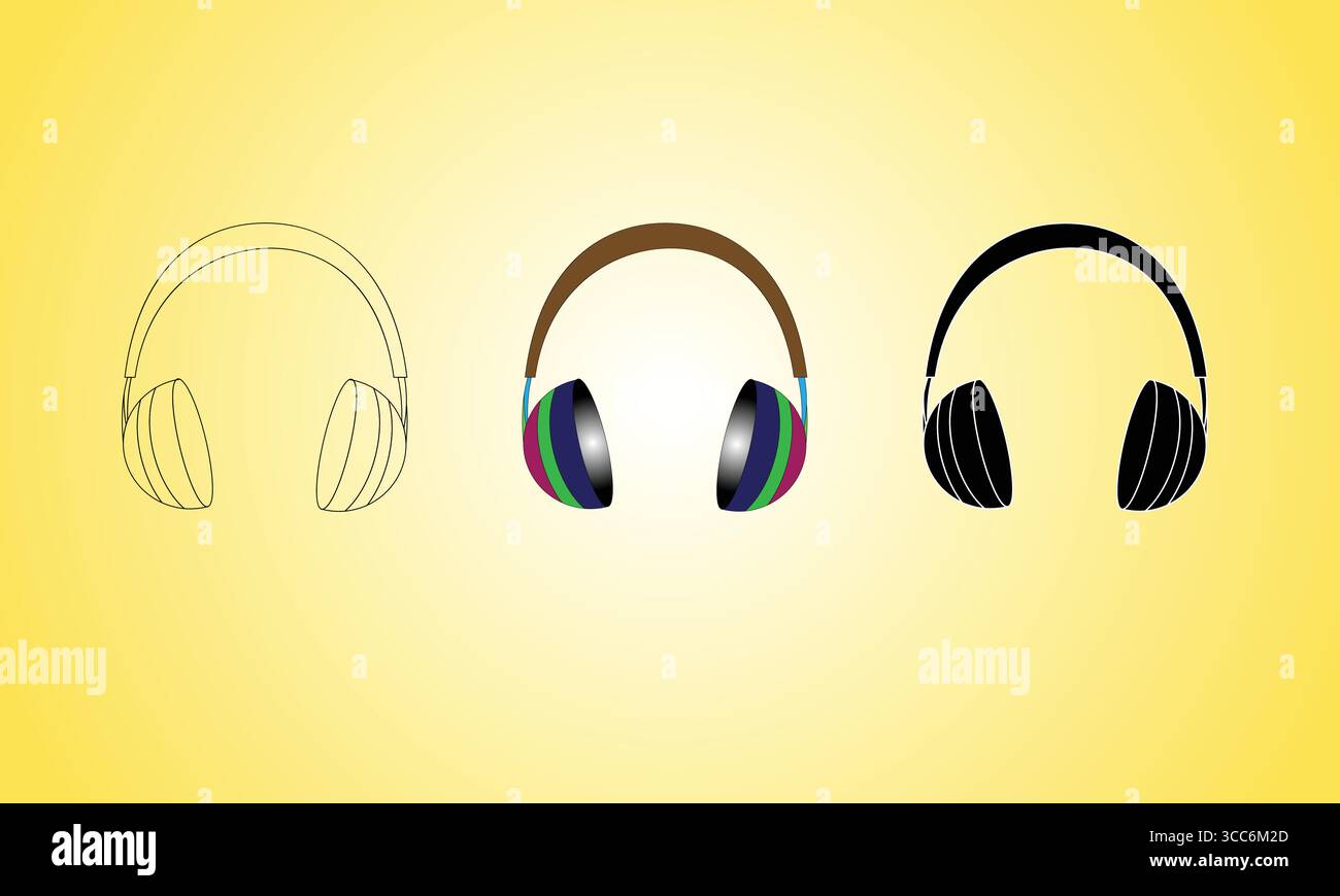 Headphone Illustrations with Outline, Colorful, and Silhouette ...
