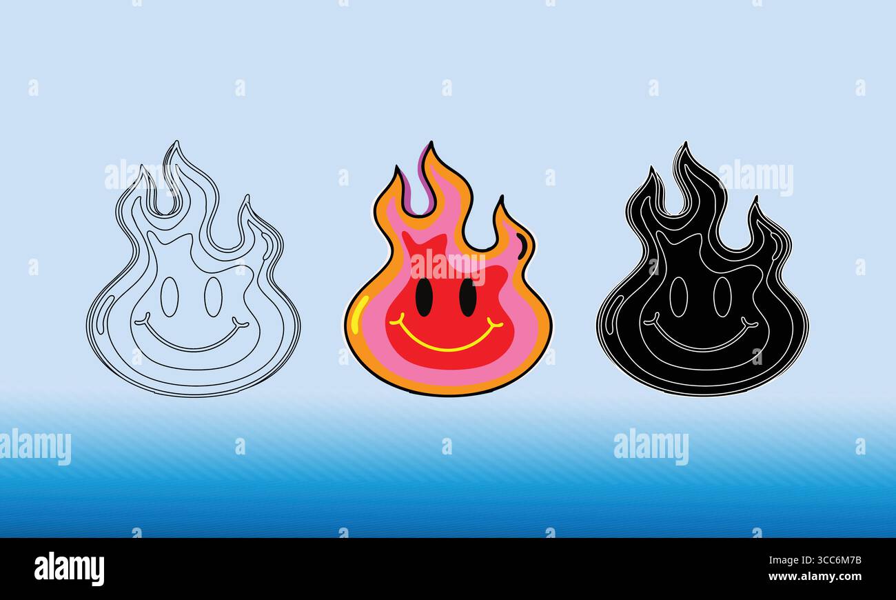 Vibrant Smiley Flame Icons in Gradient and Outline Styles Stock Vector ...
