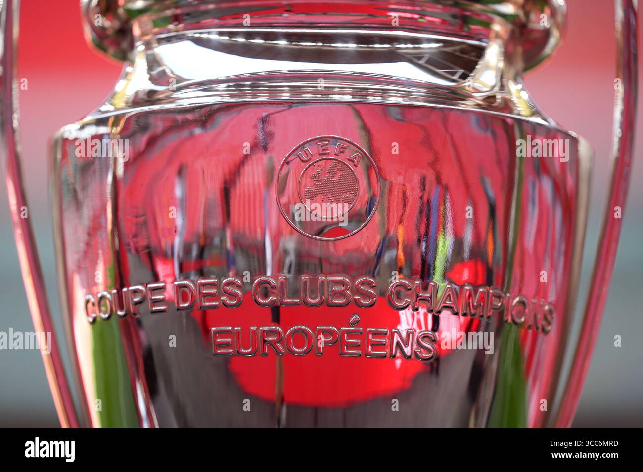 A close up of the UEFA Champions League trophy on display before the FA ...