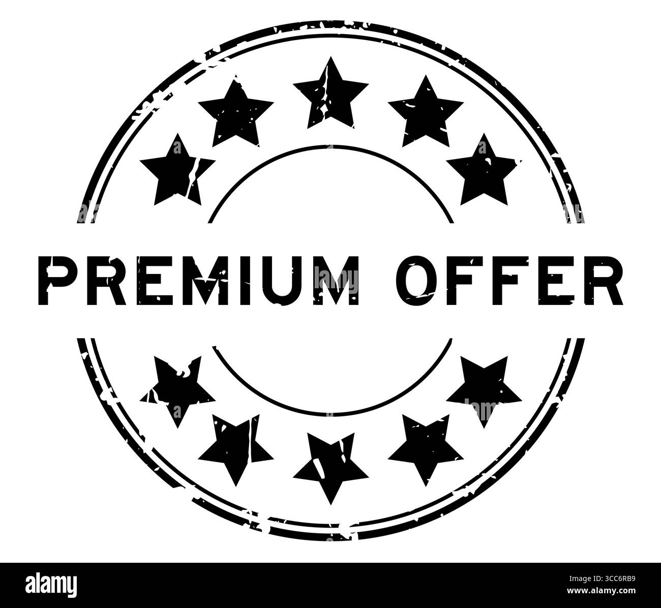 Grunge black premium offer word with star icon round rubber seal stamp ...