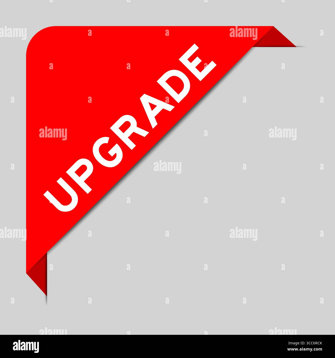 Red color of corner label banner with word upgrade on gray background ...