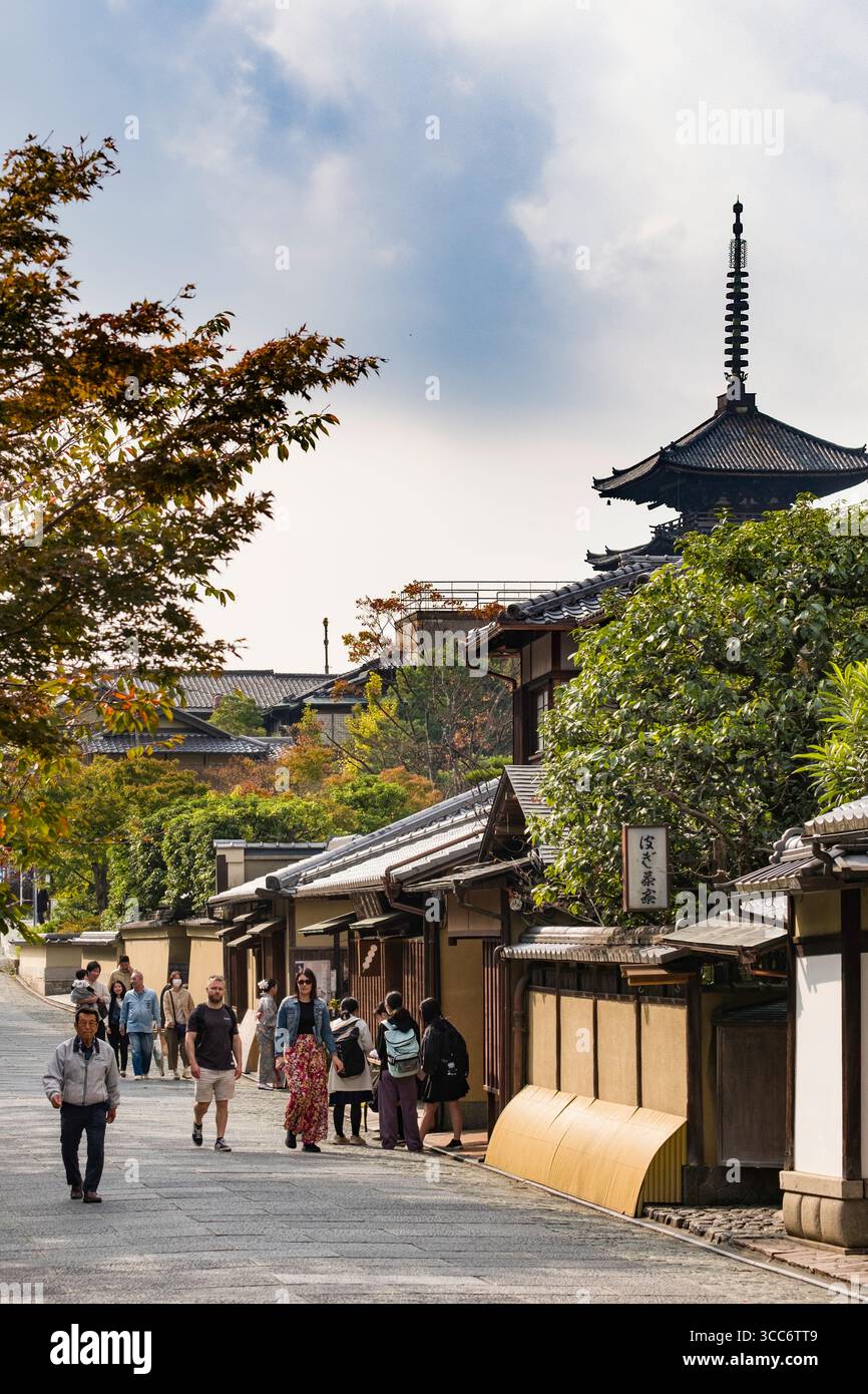 A picturesque street in a historic Japanese town with traditional ...