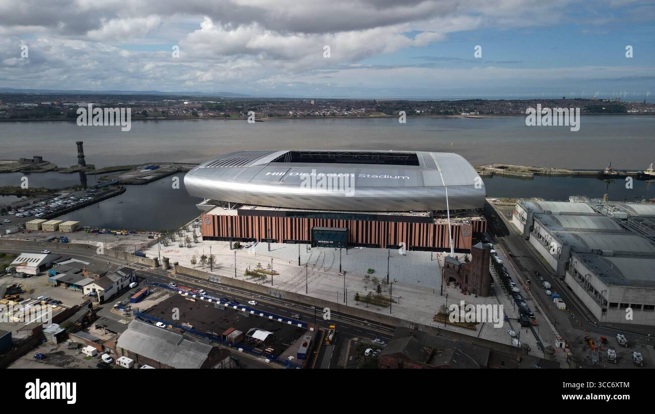 Aerial view / Drone shot of Sir Hill Dickinson Stadium, home of Everton ...