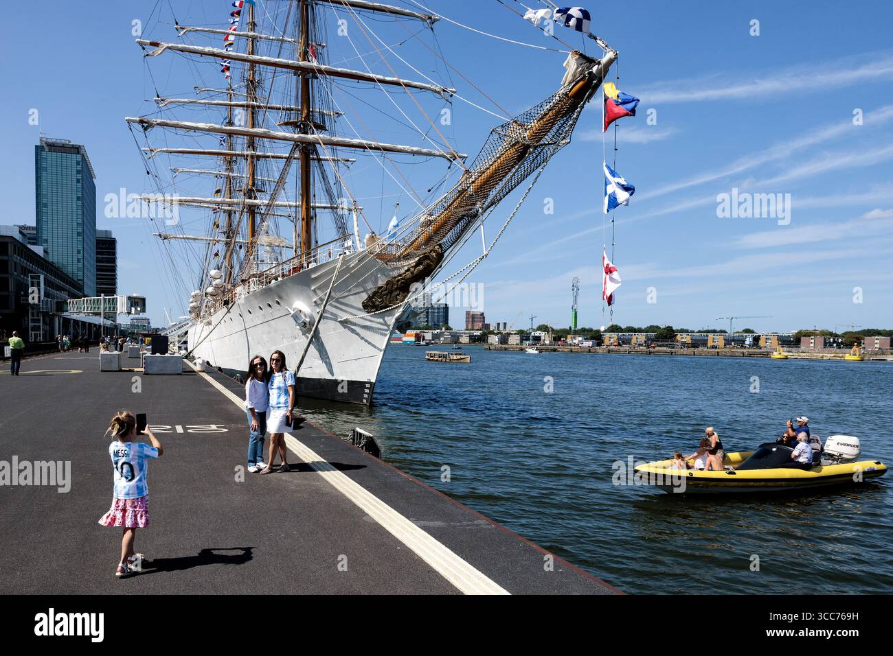 AMSTERDAM – Photos are being taken of the ship ARA Libertad, moored at ...