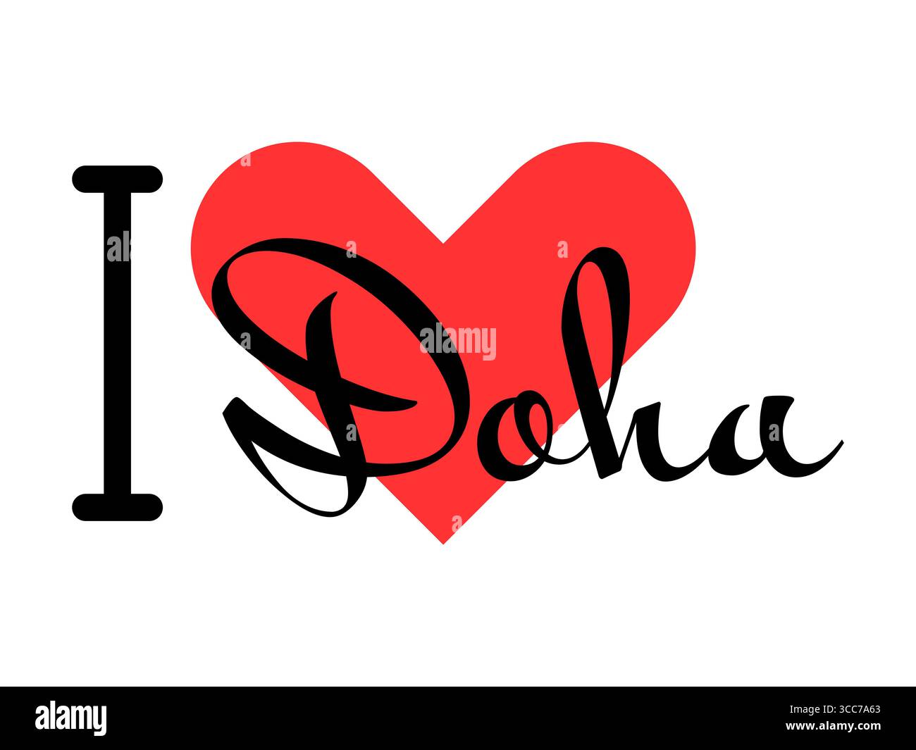 I love Doha, city of Qatar. Hand drawn letters with red heart. Vector ...