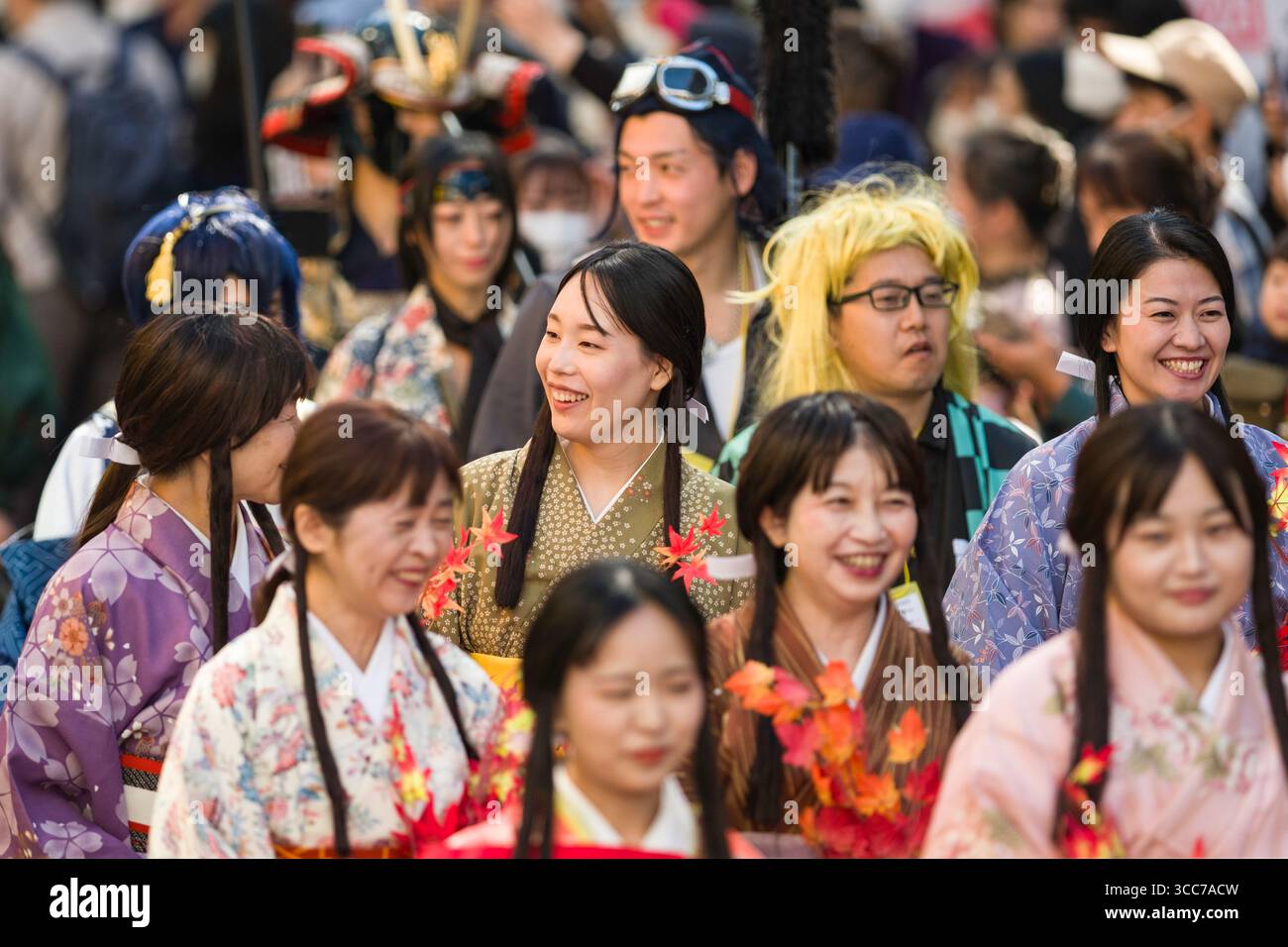 Women dressed in traditional Japanese kimonos during the Machida Jidai ...